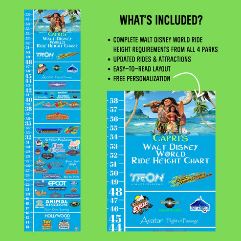 Walt Disney World Moana Ride Height Chart – All 4 Parks Personalized ...