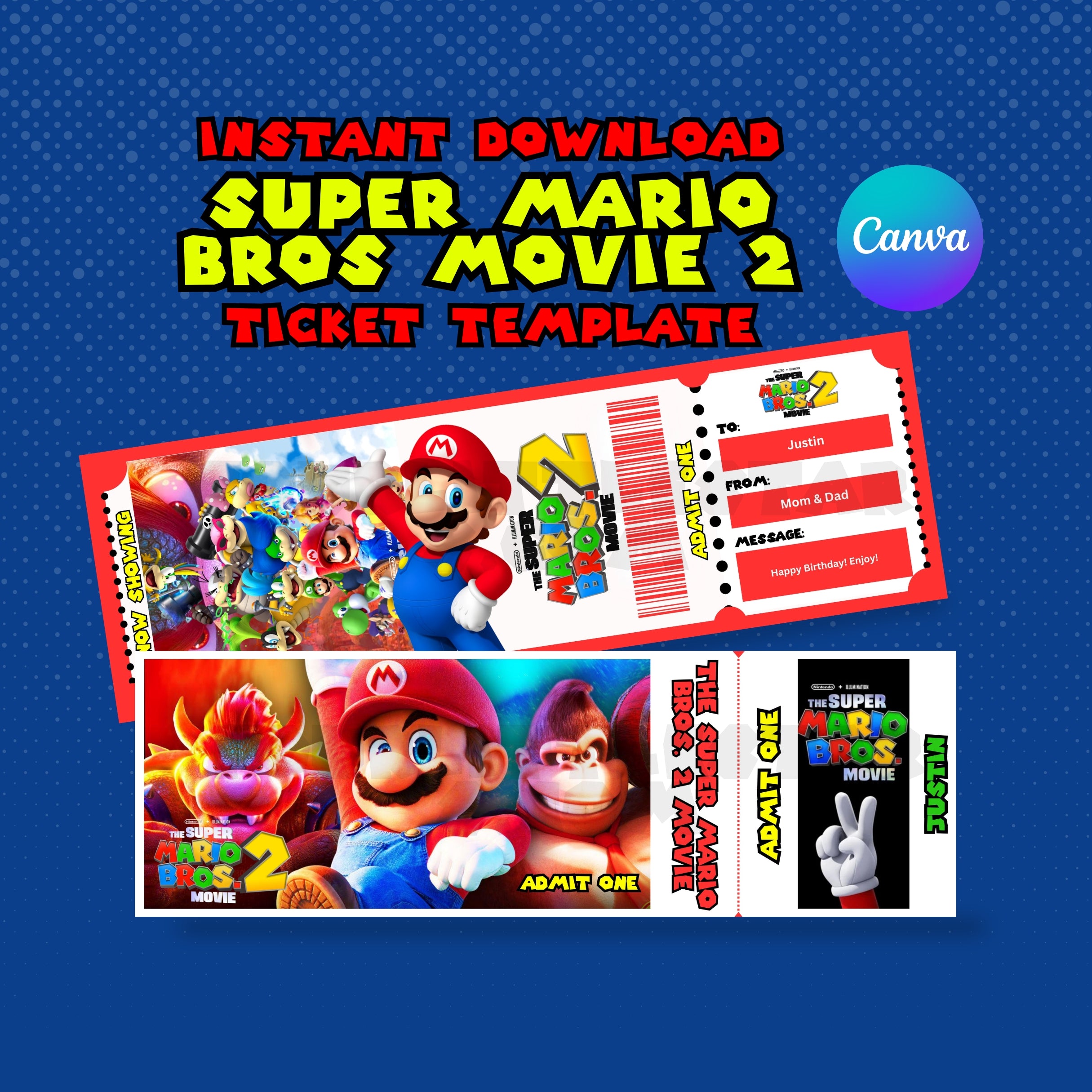 Super Mario Bros 2 Movie Ticket Template – Printable Movie Night ...