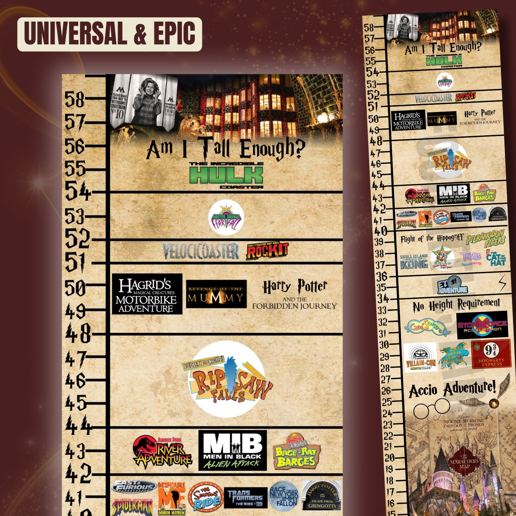 Harry Potter Universal Orlando & Epic Universe Ride Height Chart – Four ...