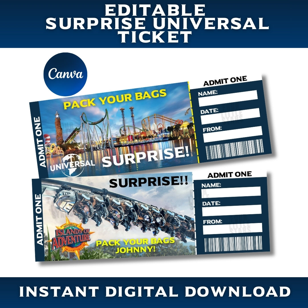 Universal Studios & Islands of Adventure Surprise Ticket – Editable ...