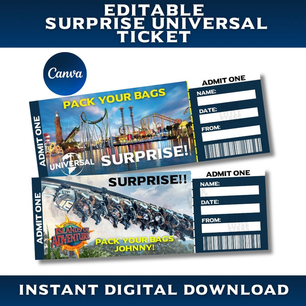 Universal Studios & Islands of Adventure Surprise Ticket – Editable ...